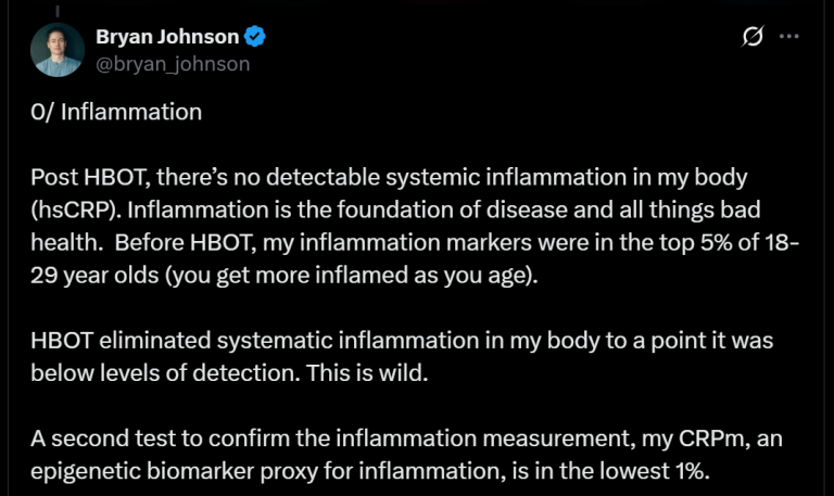 60 sessions later, we have the results: Bryan Johnson's HBOT experiment ...